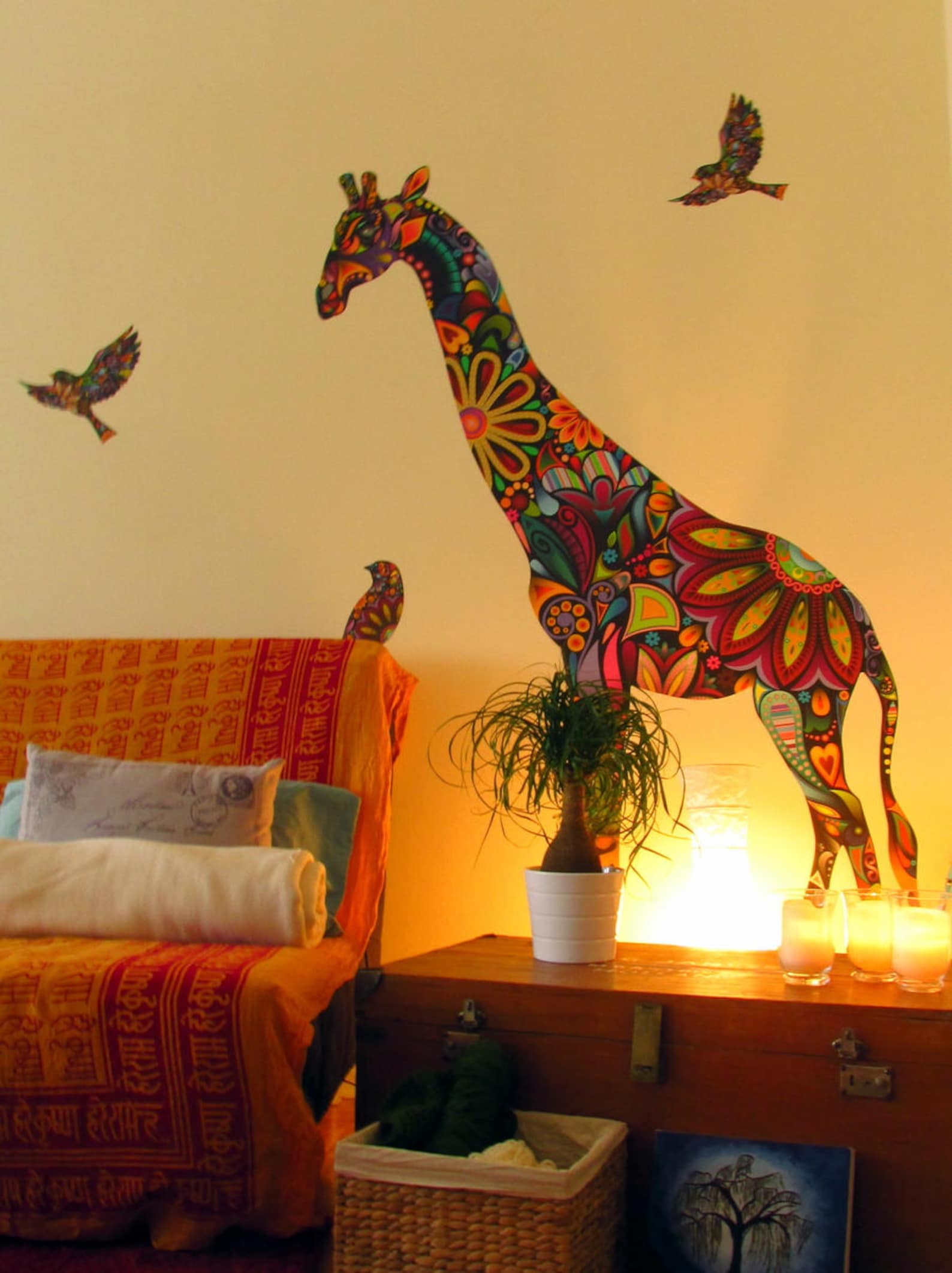 Giraffe Wall Decal Colorful Floral Giraffe Peel & Stick Wall - Etsy India