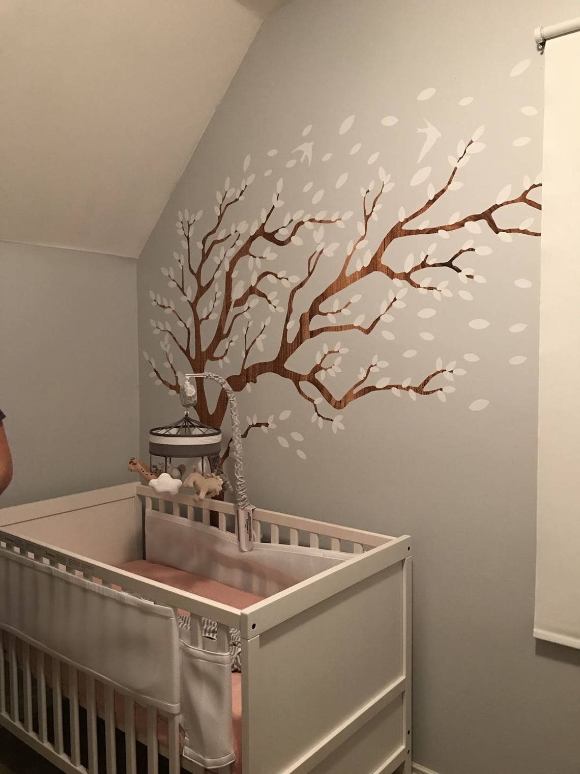 Breezy Tree Wall Decal and Bird Stickers in White and Wood | Etsy