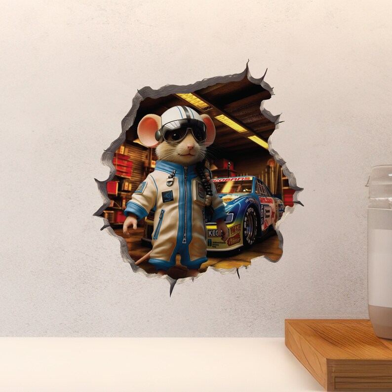 Race Car Driver Mouse Hole Decal - Etsy