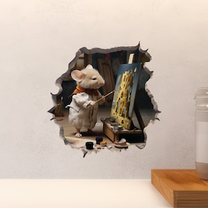 Painter Artist Mouse in Mouse Hole Decal - Mouse Hole 3D Wall Sticker ...