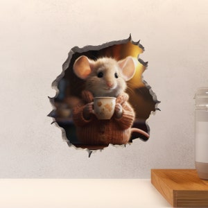 Coffee Lover Mouse Hole Wall Decal - Etsy