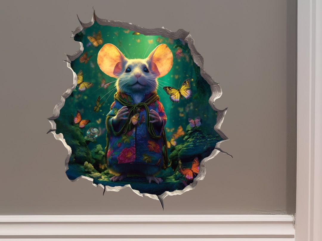 Druid Mouse in a Mouse Hole Decal With Butterflies - Mouse Hole 3D Wall ...