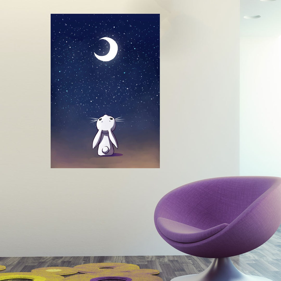 Anime Moon and Rabbit Wall Sticker Decal Moon Bunny by Indre - Etsy