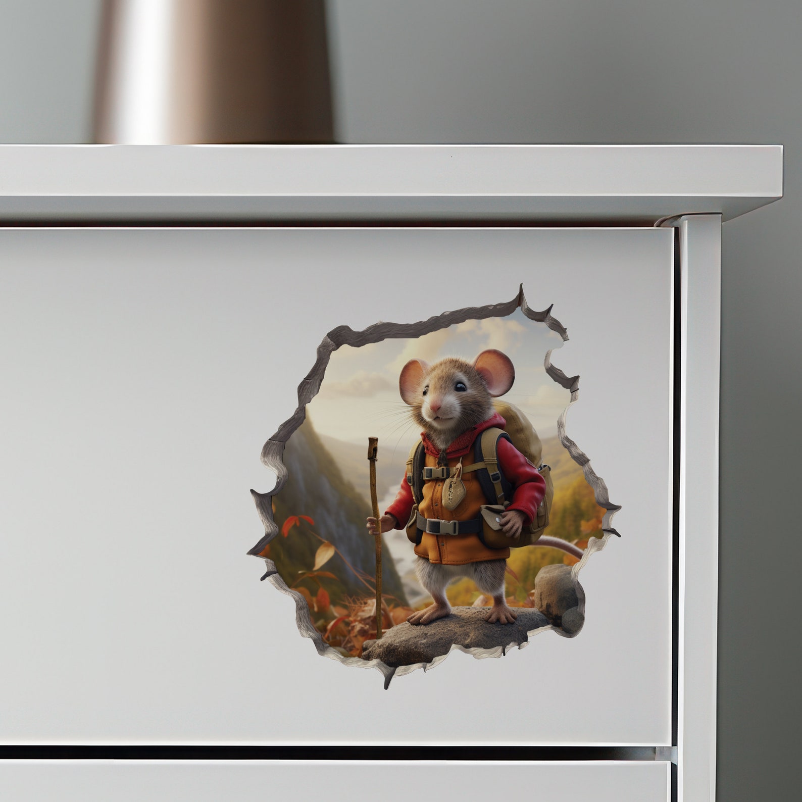 Autumn Hiker Mouse in Mouse Hole Decal Mouse Hole 3D Wall Sticker - Etsy
