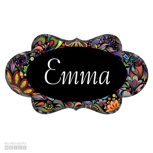 Floral Name Sign Wall Decal Colorful Flower Pattern Sticker - Etsy