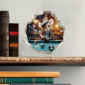Pool Billiards Mouse - Mouse Hole Wall Sticker - Etsy