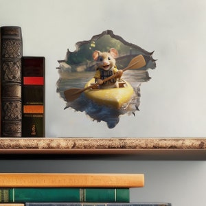 Kayaking Mouse in Mouse Hole Decal - Mouse Hole 3D Wall Sticker - Etsy