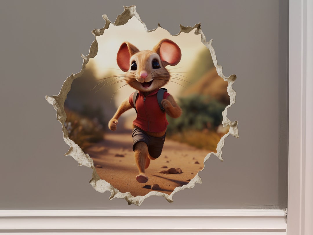 Jogging Mouse in Mouse Hole Decal - Mouse Hole 3D Wall Sticker - Etsy