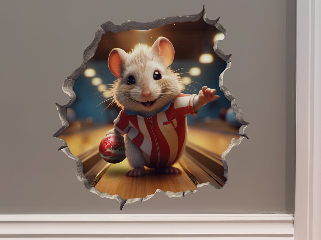 Bowling Mouse in Mouse Hole Decal - Mouse Hole 3D Wall Sticker - Etsy