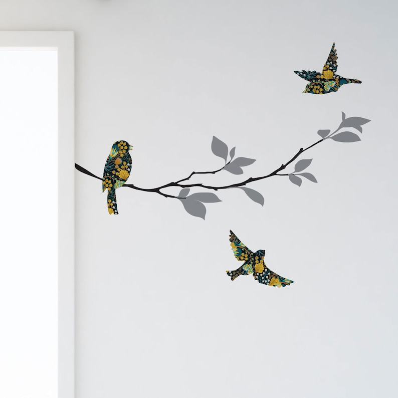 Birds and Tree Branch Wall Decal Set Floral Harvest Pattern - Etsy