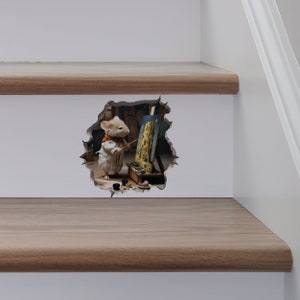 Painter Artist Mouse in Mouse Hole Decal - Mouse Hole 3D Wall Sticker ...