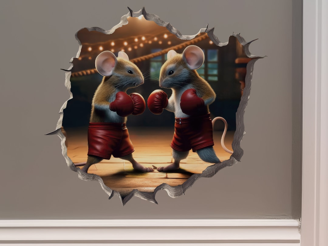 Boxing Mice in Mouse Hole Decal - Mouse Hole 3D Wall Sticker - Etsy