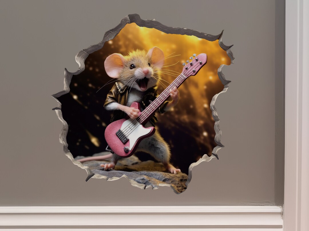 Rock and Roll Mouse in Mouse Hole Decal - Mouse Hole 3D Wall Sticker - Etsy