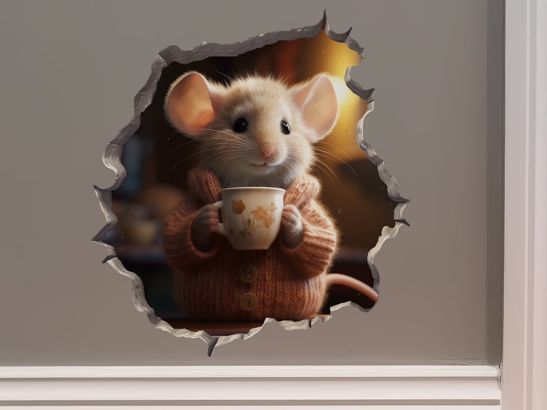 Coffee Lover Mouse Hole Wall Decal - Etsy