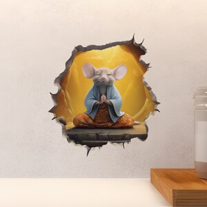Meditating Yoga Mouse in Mouse Hole Decal - Mouse Hole 3D Wall Sticker ...
