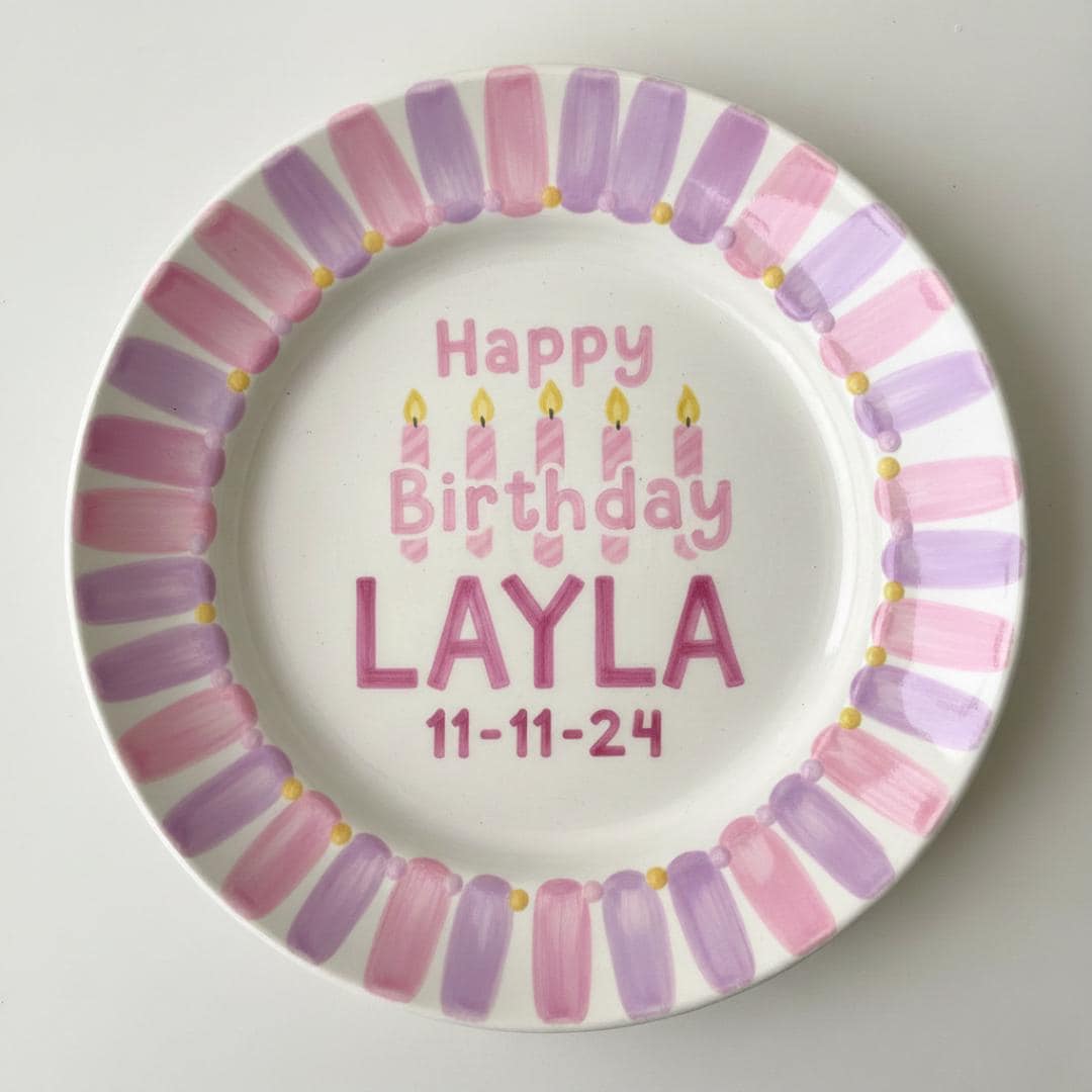 Personalized 1st Birthday Plate Girl | Hand Painted Ceramic Keepsake ...