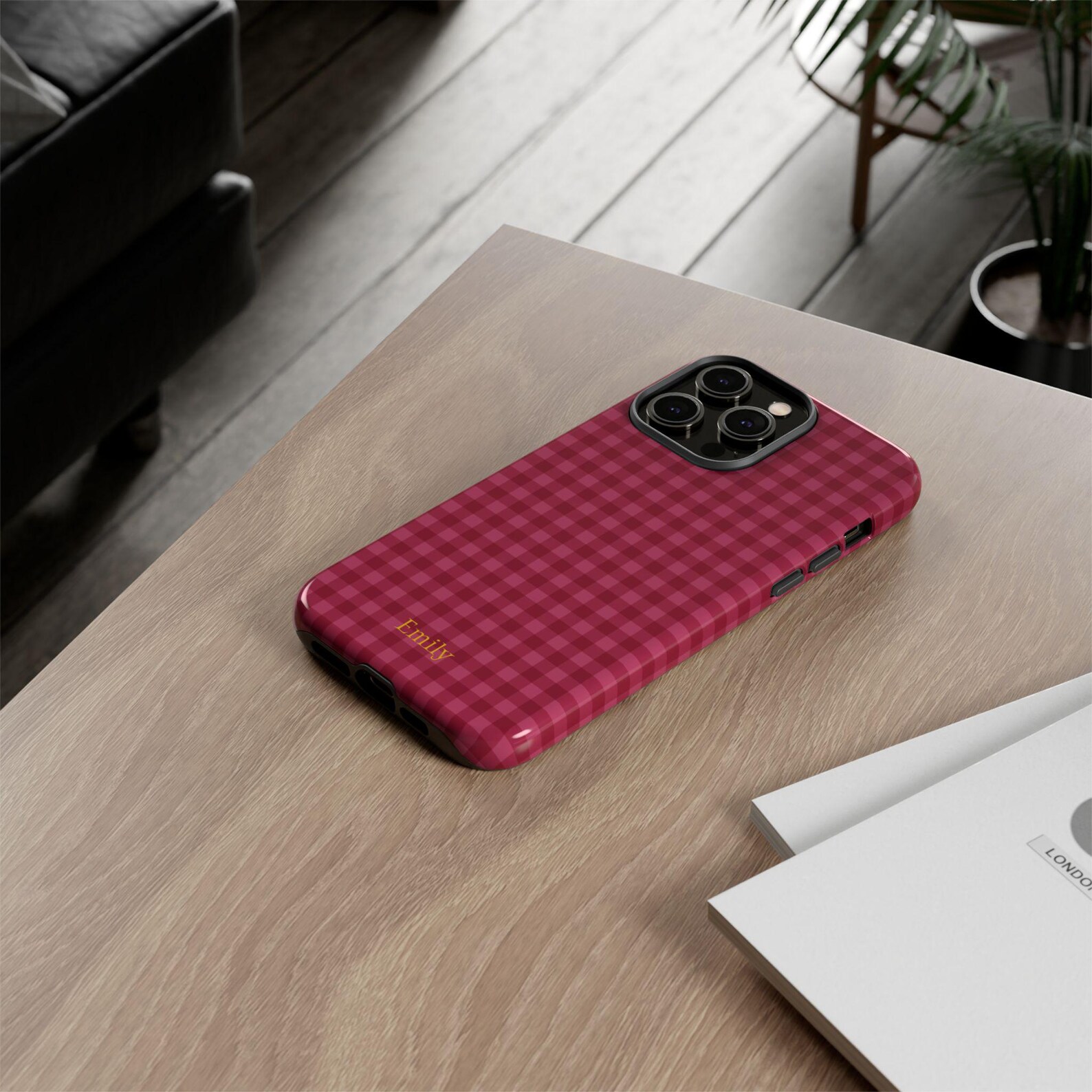 Personalized Pink Gingham Pattern Phone Case | Custom Name Preppy ...