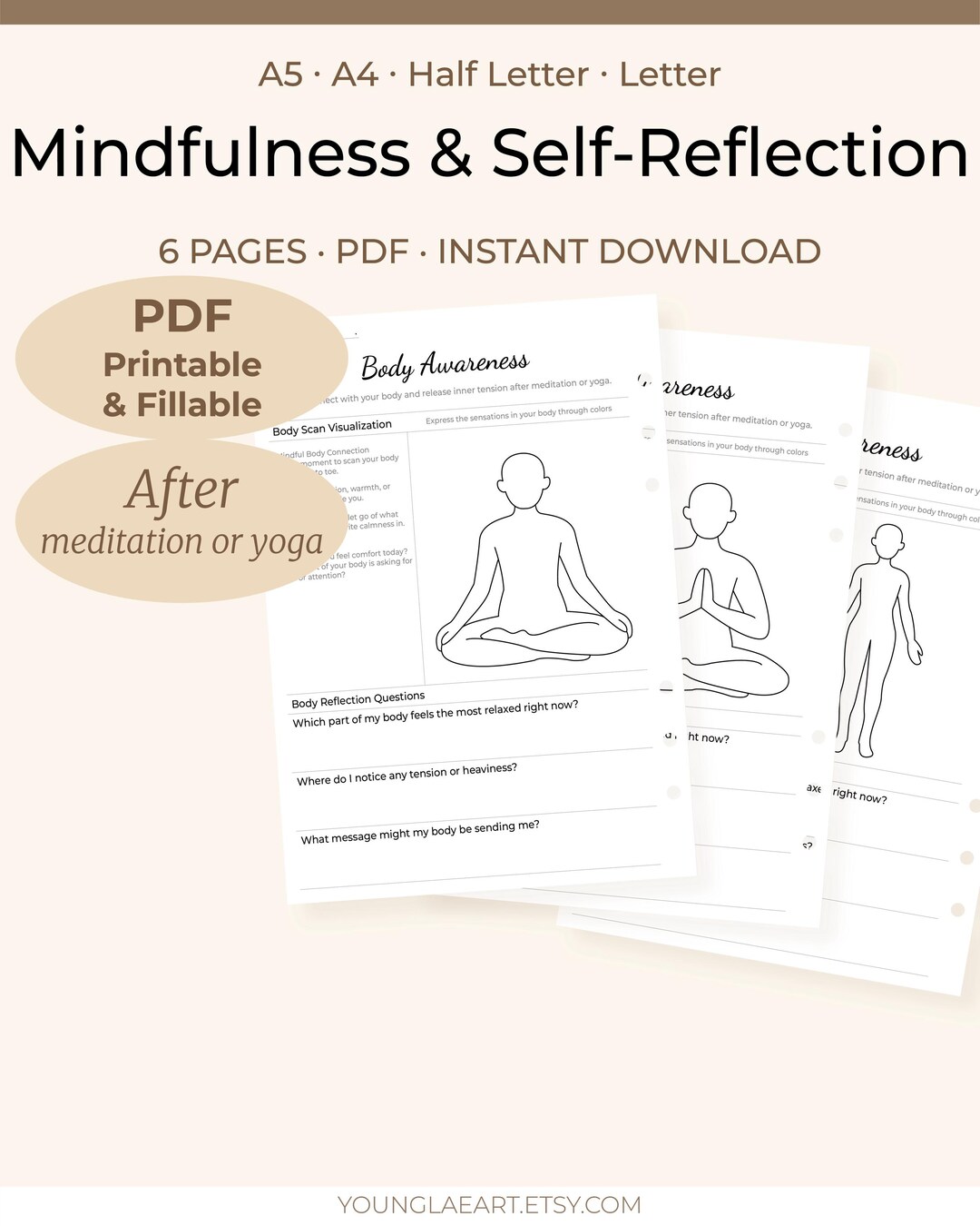 Mindfulness & Self-reflection Journal | Yoga and Meditation Body Scan ...