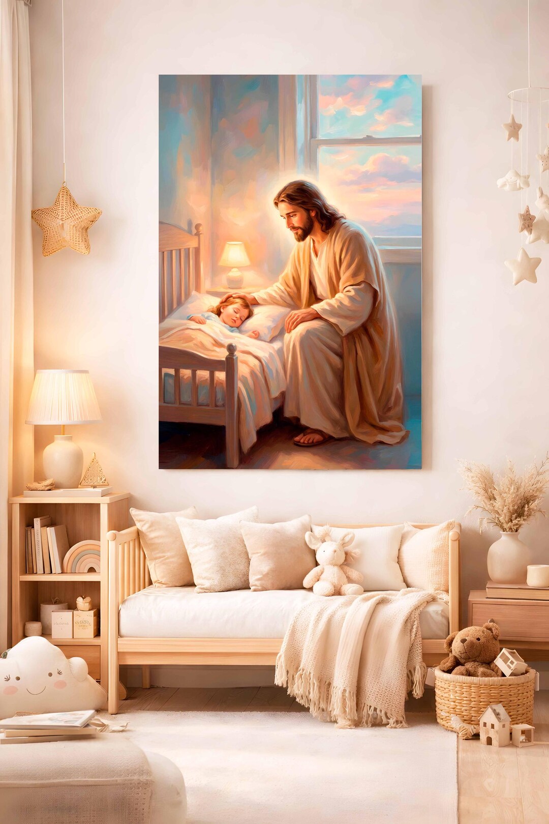 Jesus Watching Over Sleeping Child Canvas Print - Religious Wall Art - Etsy