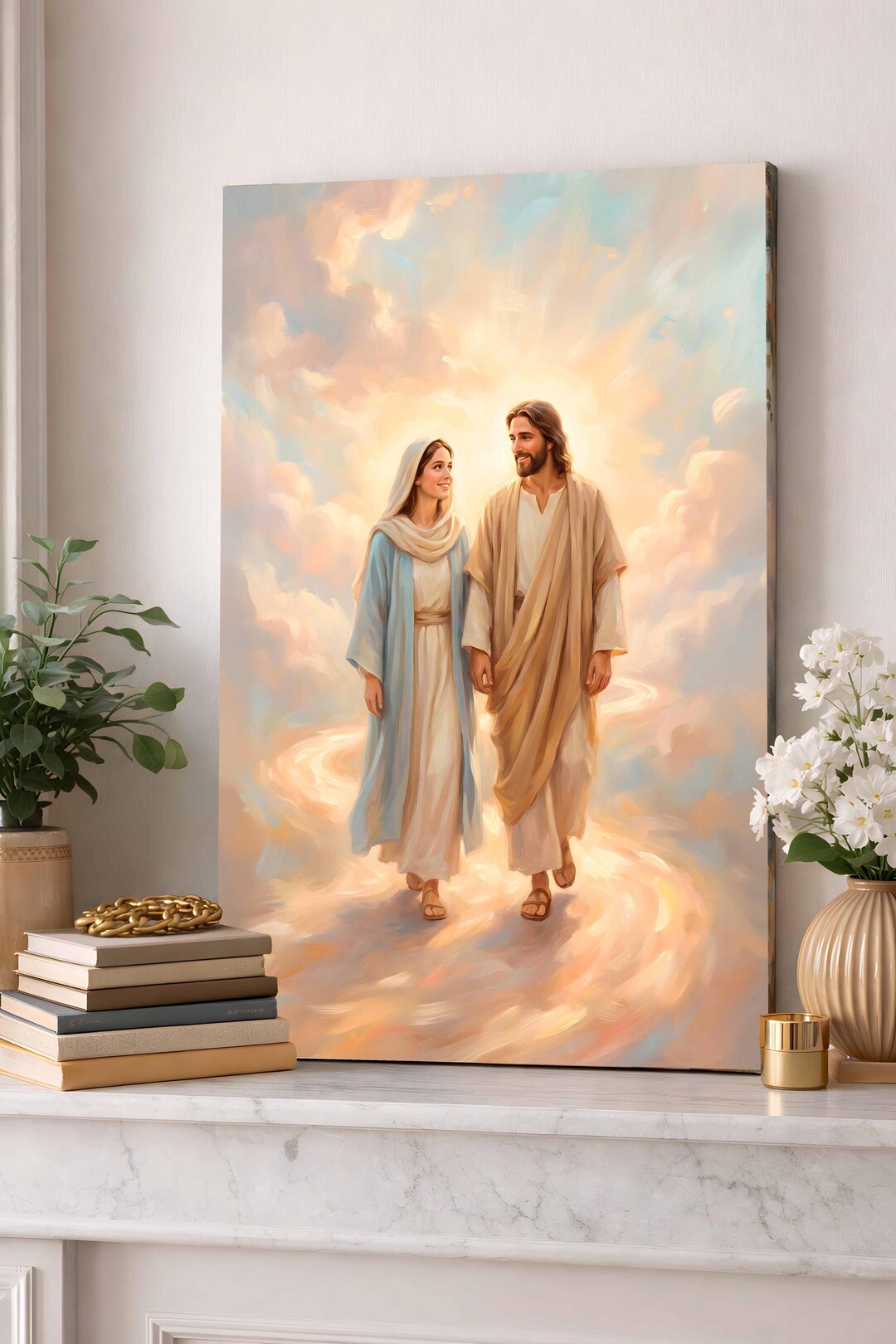 Jesus Walking With Mary in Heaven Canvas Print, Christian Wall Art - Etsy