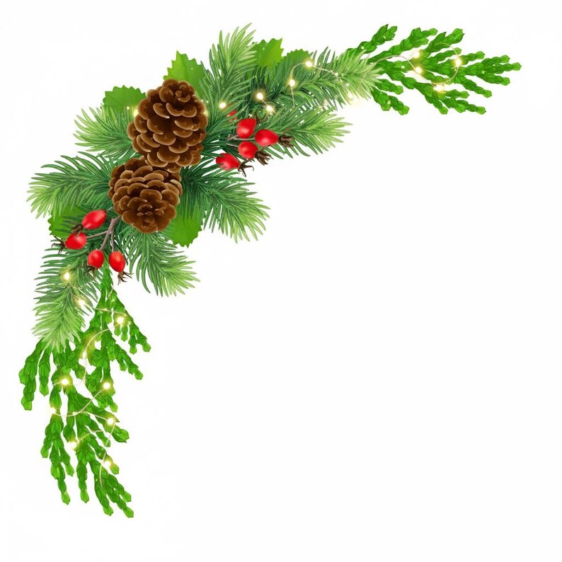 Christmas Fir Garland Corner Swag, LED Holiday Illustration (digital ...