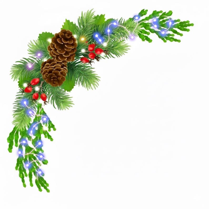 Christmas Fir Garland Corner Swag, LED Holiday Illustration (digital ...