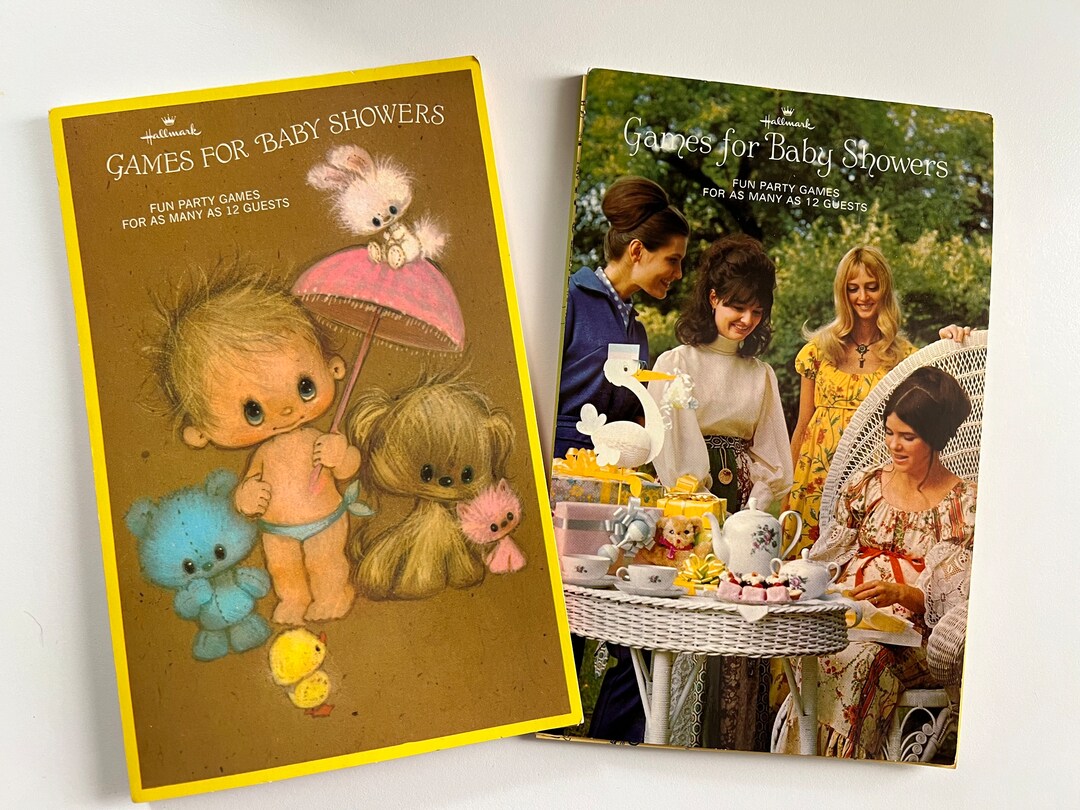 Lot of 2 Vintage Hallmark Baby Shower Games Books With Cool Vintage Art ...