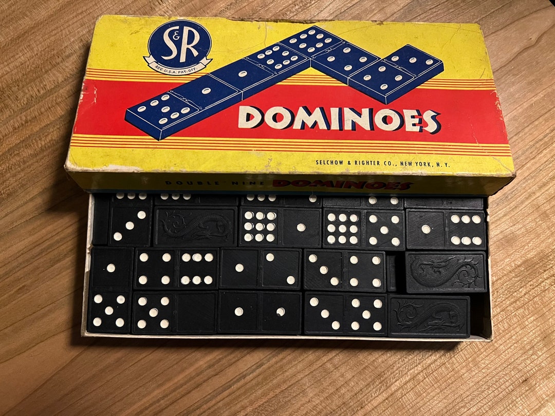 Vintage Mid Century Wooden Domines Game / Double Nine Dragon Dominoes ...
