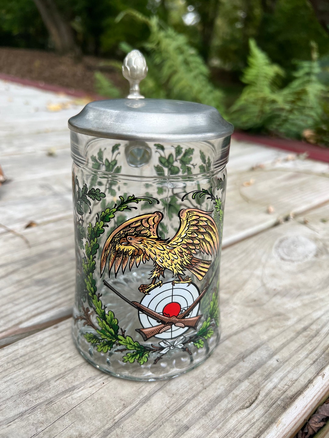 Vintage W. German RMF Zinn Beer Stein W/pewter Lid / Hunting Stein With ...