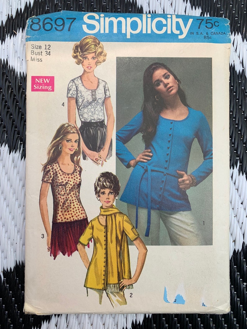Vintage Simplicity 8697 Blouse Pattern Circa 1970 Size 12 | Etsy