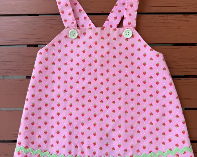 Vintage Baby Girls Strawberry Open Back Apron Pinafore Size 3-6 Months ...
