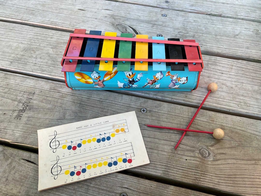 Vintage 1950s Donald Duck Xylophone Toy W/ Original Box & Mallets ...