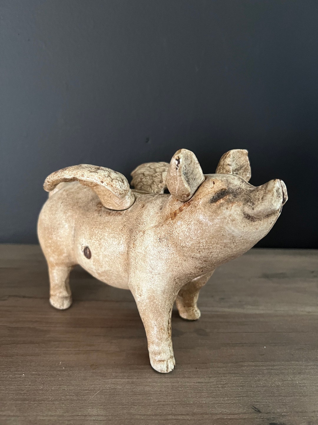 Vintage Cast Iron Piggy Bank Pig With Wings / When Pigs Fly Cast Iron ...