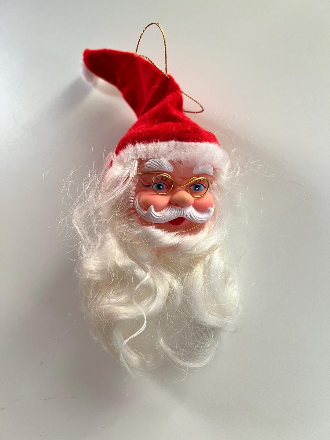 Vintage Santa Doll Head Christmas Ornament With Long Beard and Wite Rim ...