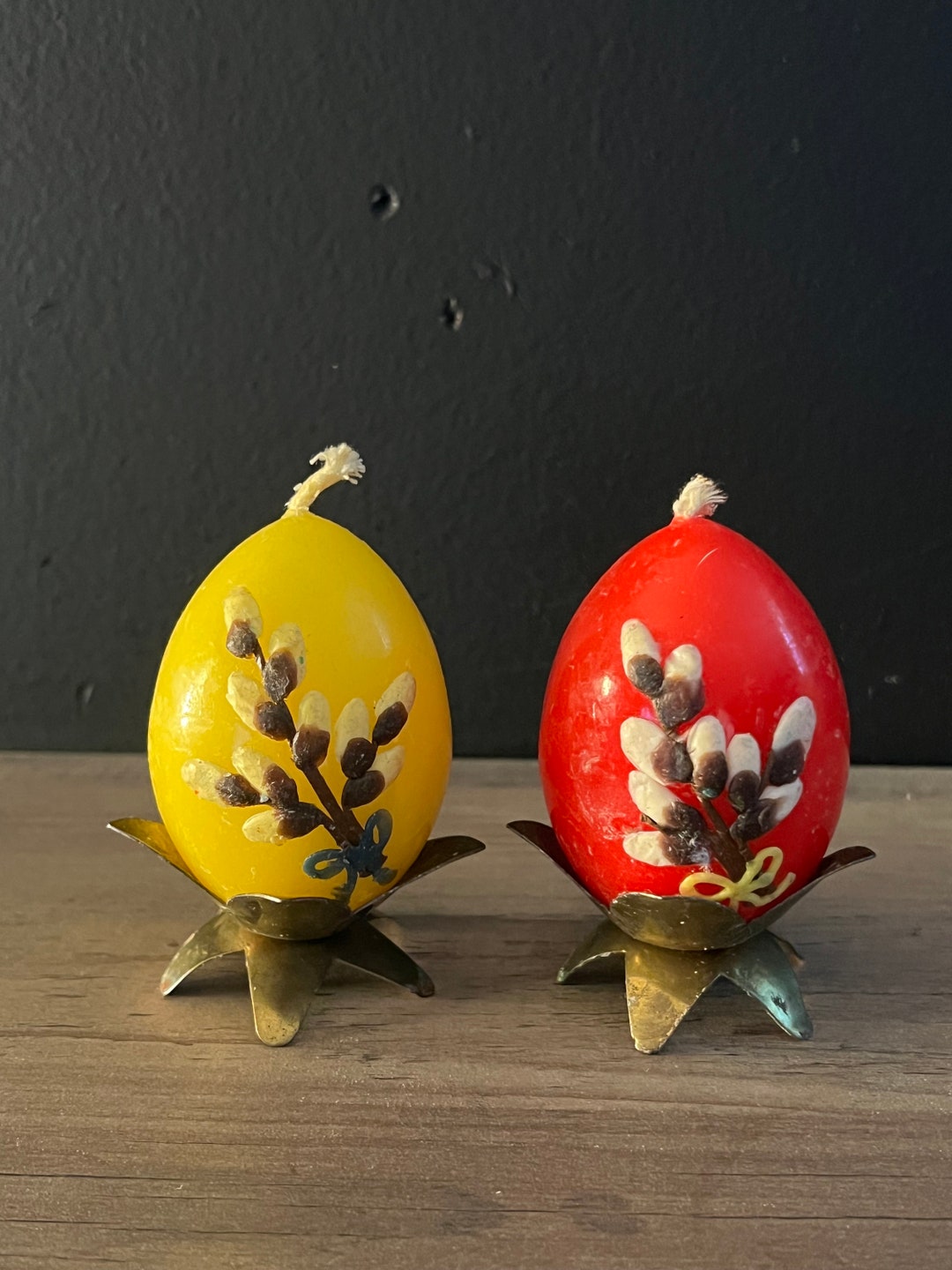 Vintage Lot of 2 HTF Easter Egg Candles With Brass Holders Made in ...