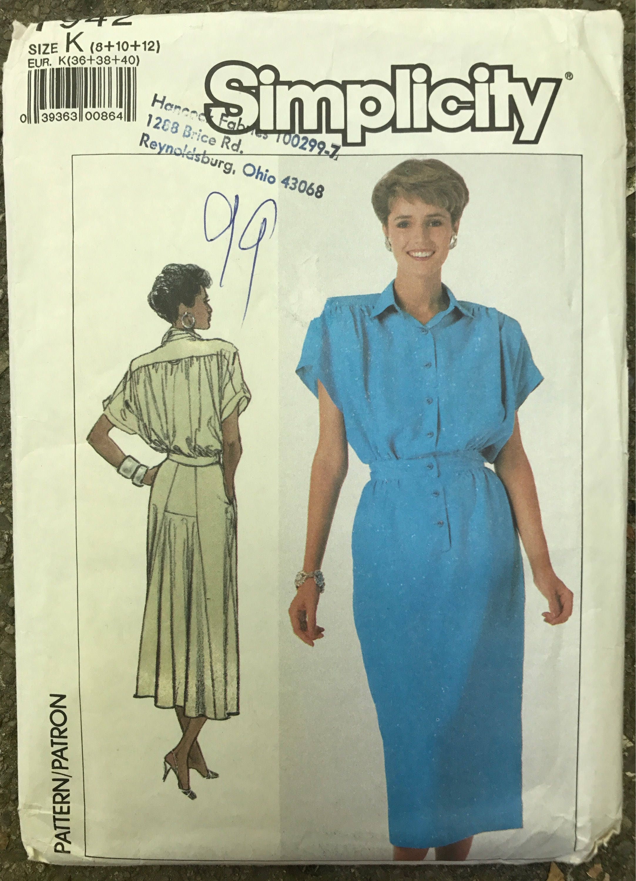 Sewing & Fiber Sewing Simplicity 7942 Shirt dress pattern 1980s etna.com.pe
