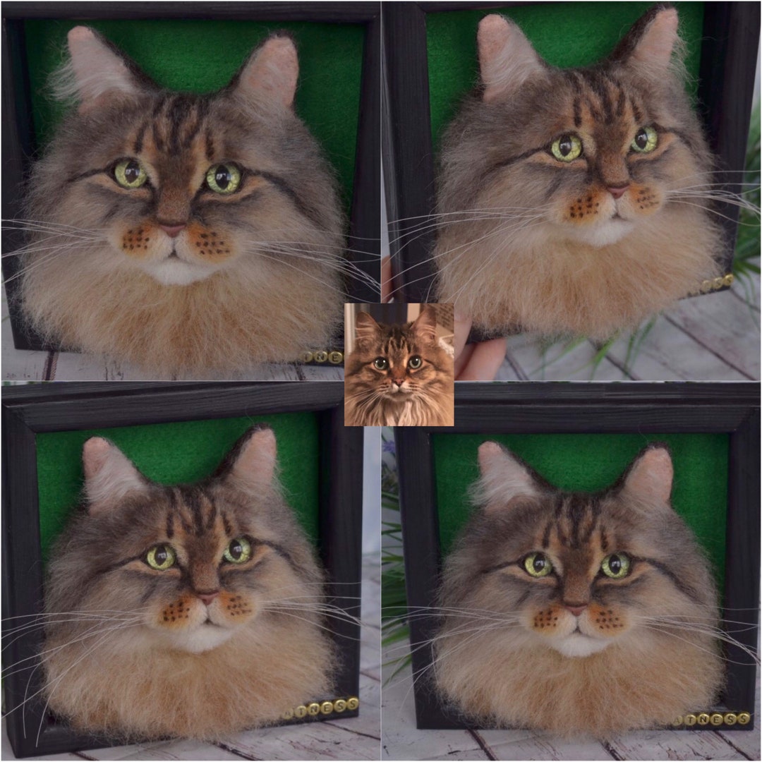 Cat Portrait Sculpture in Frame Needle Felted Tabby Cat Felt Kitty ...