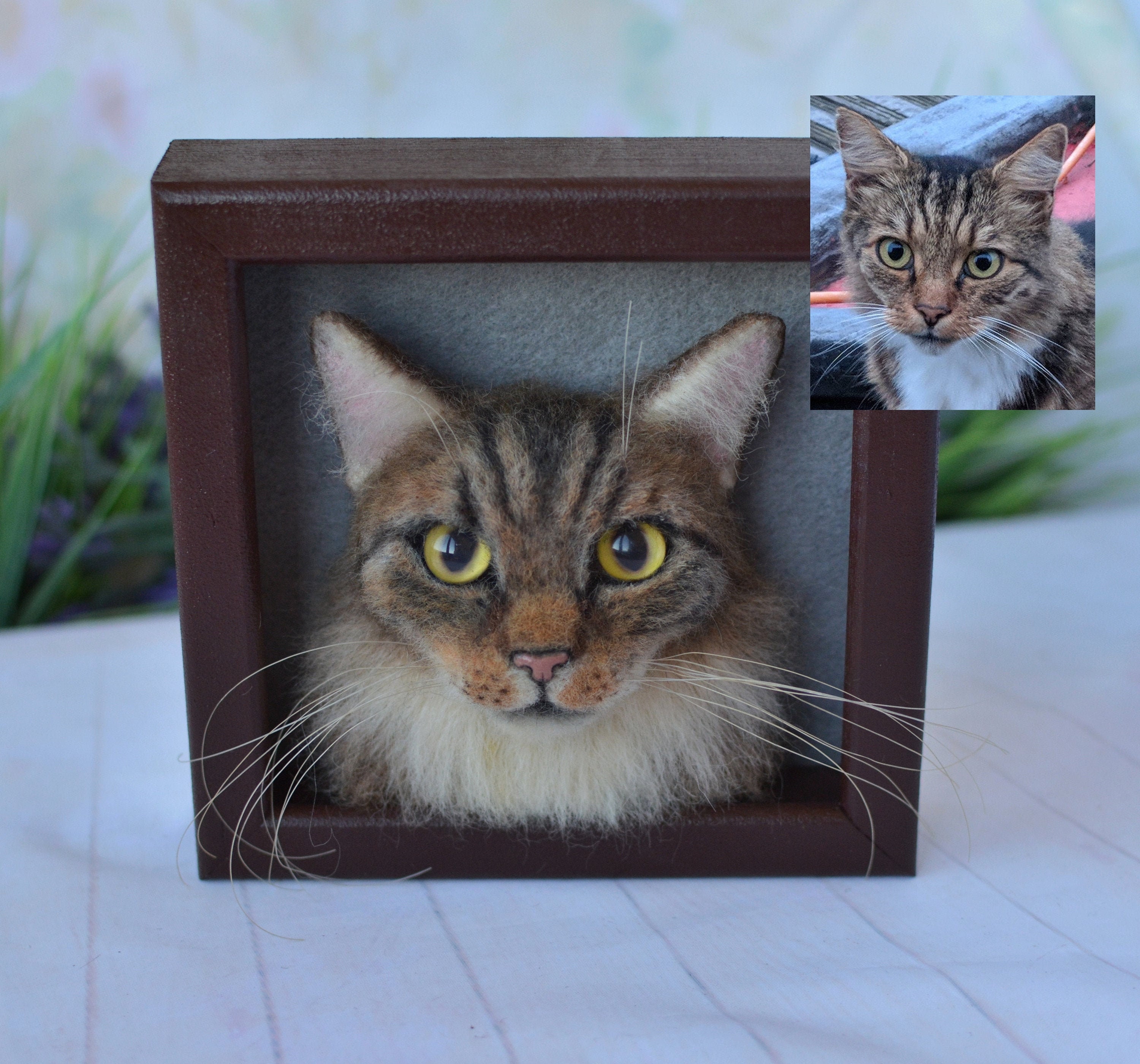 Cat Portrait Sculpture in Frame Needle Felted Cat Felt Kitty - Etsy UK