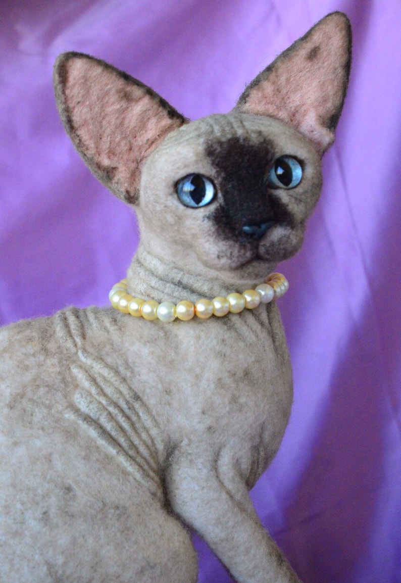 Needle Felted Sphynx Cat Sculpture Memory Pet Portrait Wool - Etsy