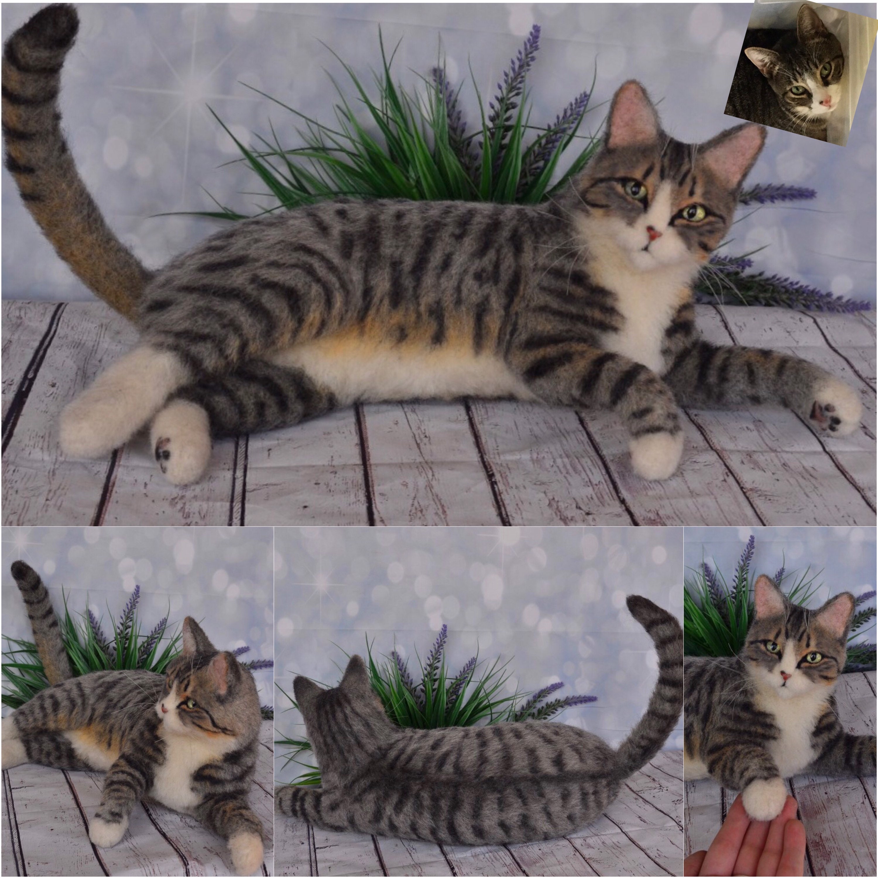 Felted Tabby cat Custom Pet Sculpture Memory Pet Portrait Wool | Etsy