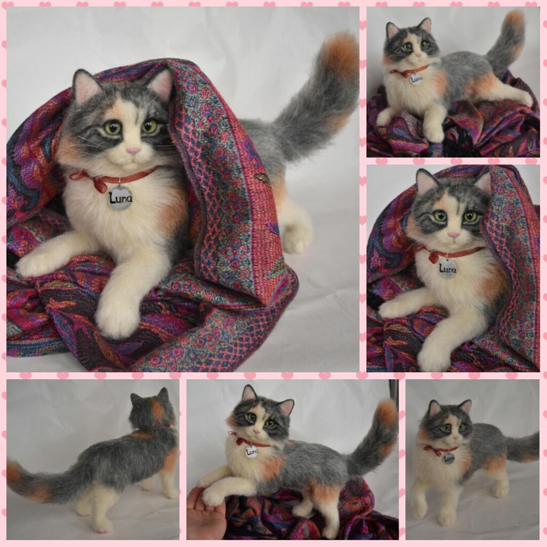 Needle Felted Cat Long Haired Calico Kitten Posable Sculpture Memory ...