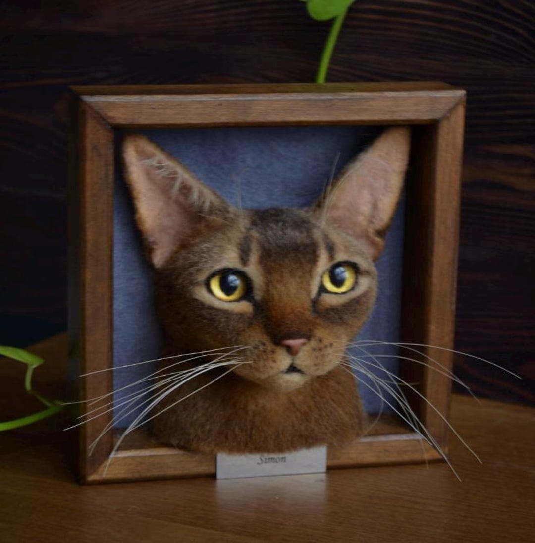 Abyssinian Cat Portrait Sculpture in Frame Needle Felted Cat Felt Kitty ...