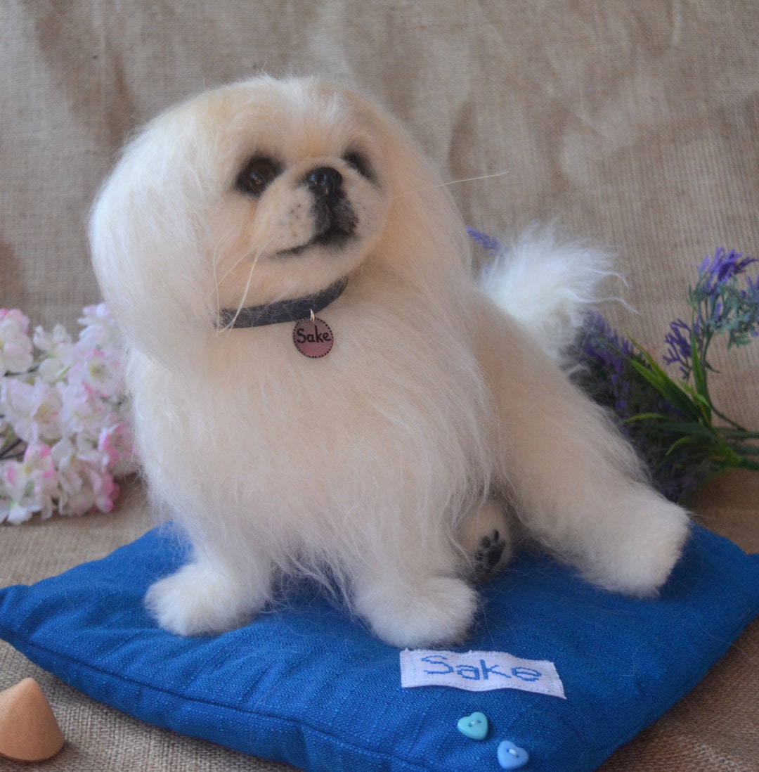 White Pekingese Realistic Needle Felted Dog Sculpture Pet Replica ...