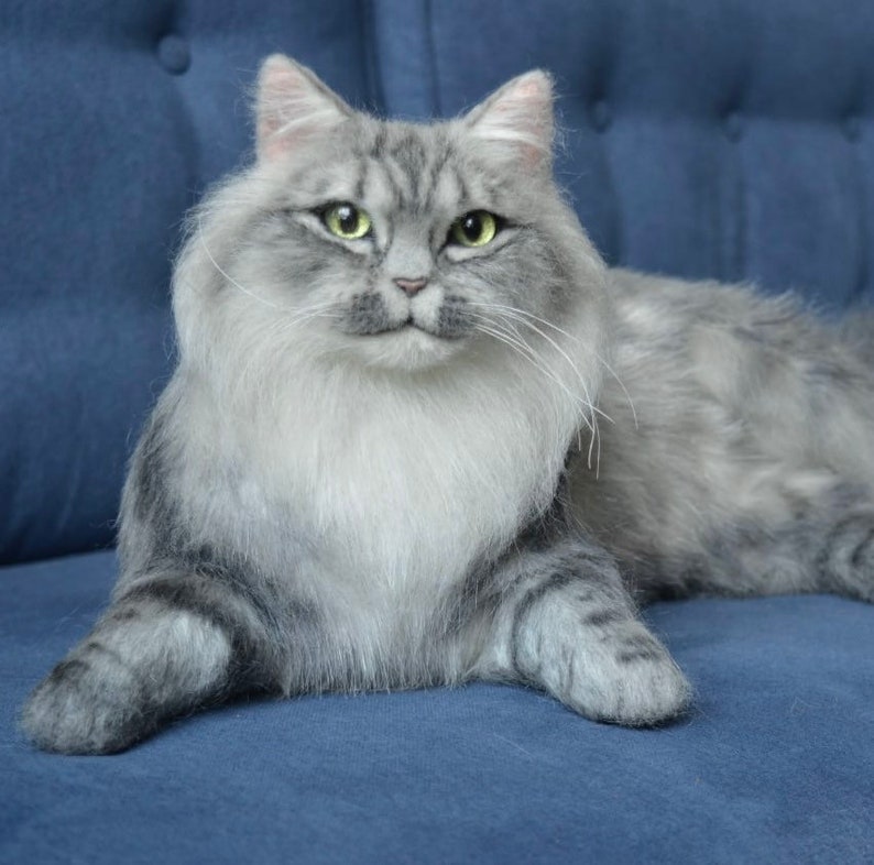 Needle Felted Cat 3D Life Sized Sculpture Long Haired Cat - Etsy