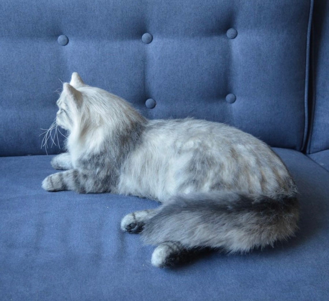 Needle Felted Cat 3D Life Sized Sculpture Long Haired Cat - Etsy