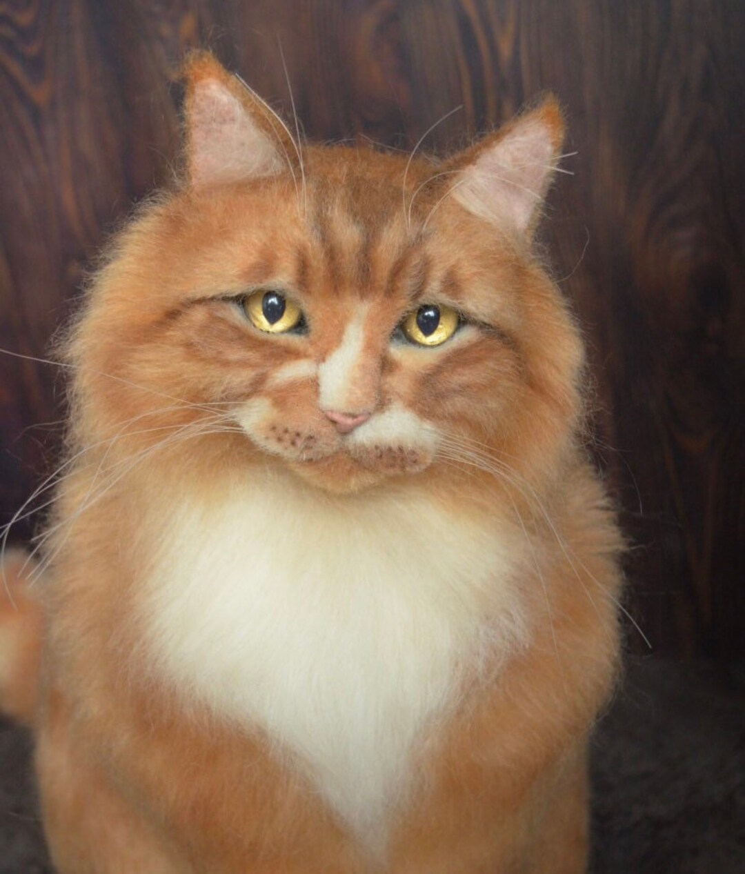 Felted Cat Life Sized Sculpture Long Haired Orange Cat Memory Pet ...