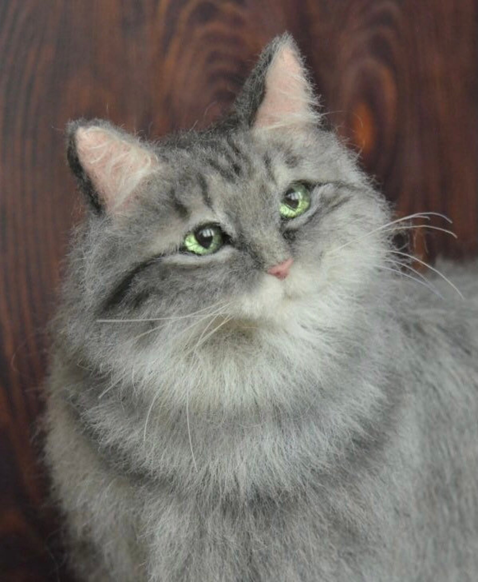 Needle Felted Cat Long Haired Gray Kitty Sculpture Memory Pet - Etsy