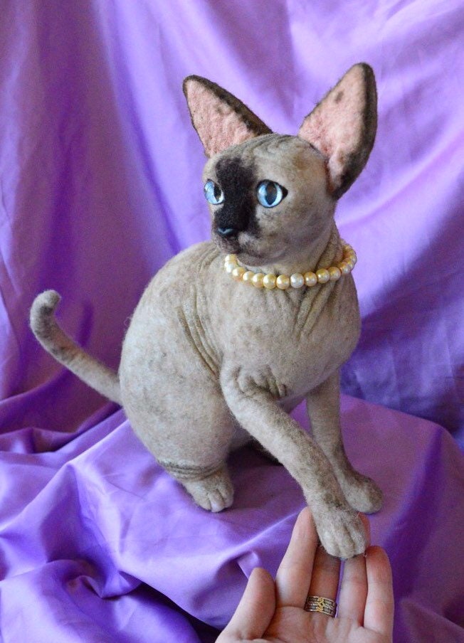 Needle Felted Sphynx cat Sculpture Memory Pet Portrait Wool | Etsy