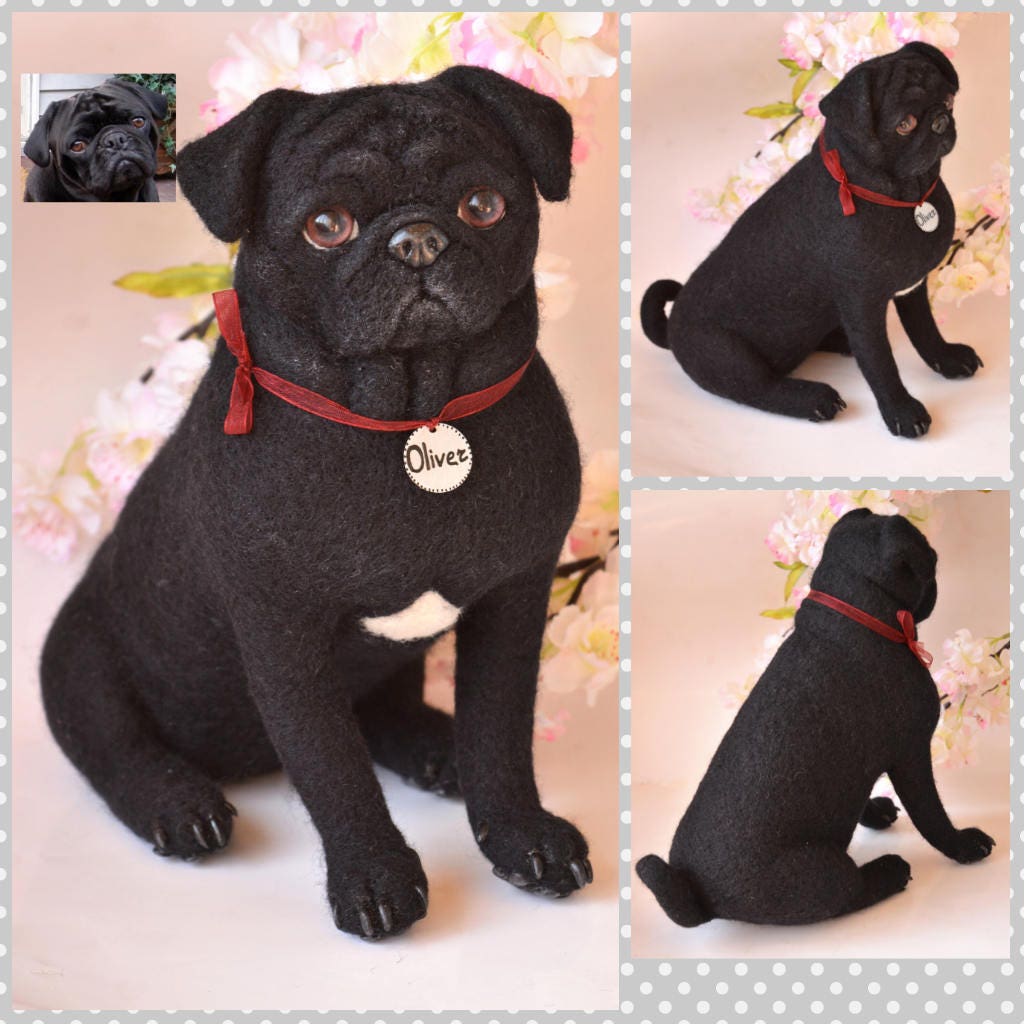 Custom Needle Felted Black Pug Sculpture, Personalized Pet Portrait - Etsy