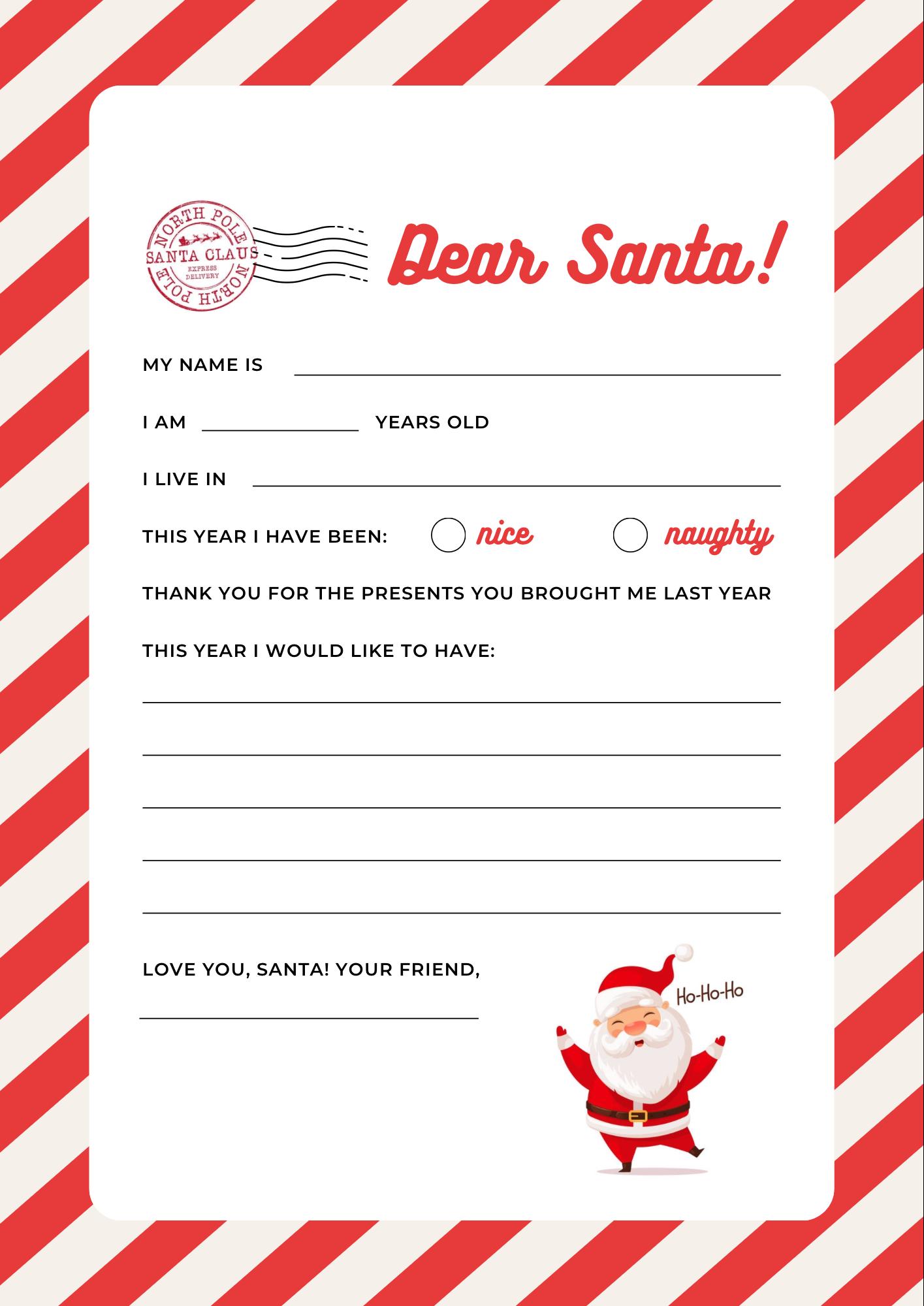 Digital Printable Dear Santa Letter Fun for Kids at Christmas - Etsy